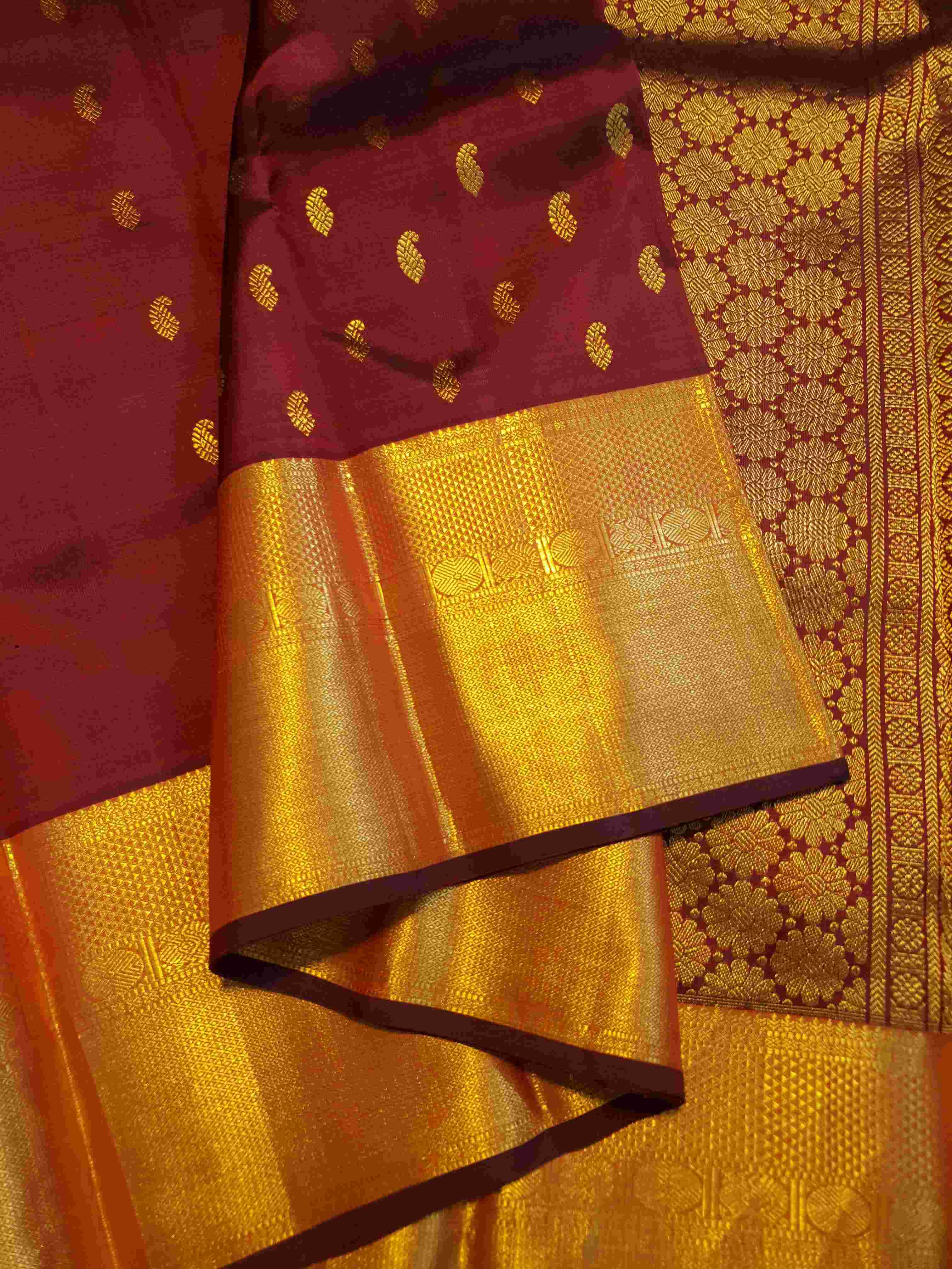 Maroon Kanchipuram Handloom 1G Gold Pattu Silk Saree